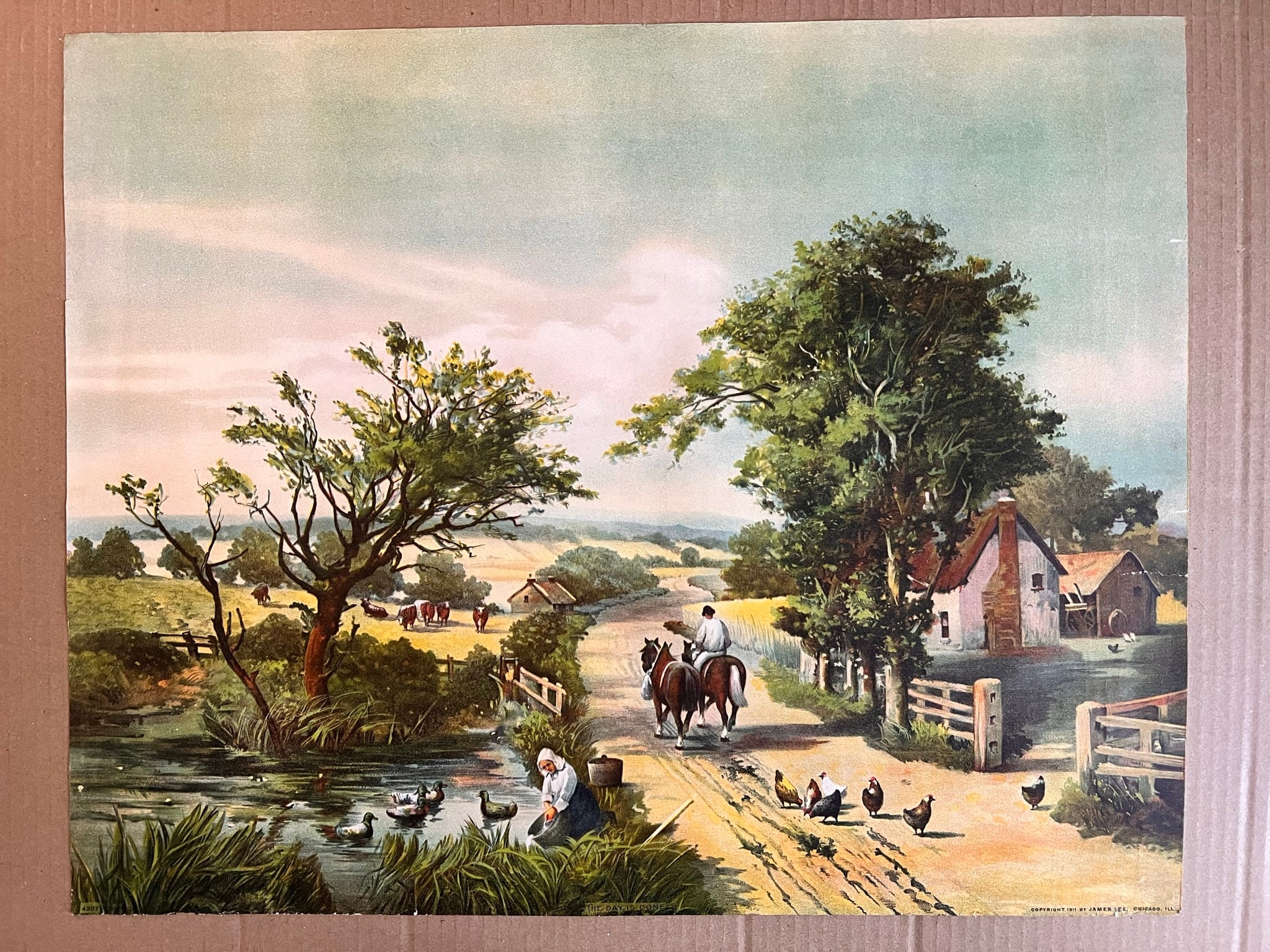 1911 James Lee, Chicago Ill. the Day is Done RARE FIND. 16x20 Beautiful ...