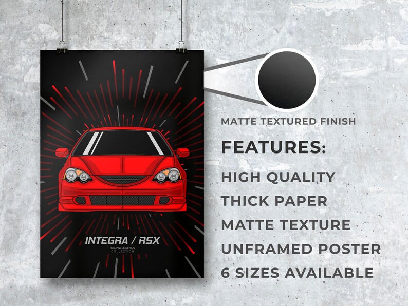 Red Integra DC5 RSX Poster // JDM Racing Automotive Apparel for Car ...