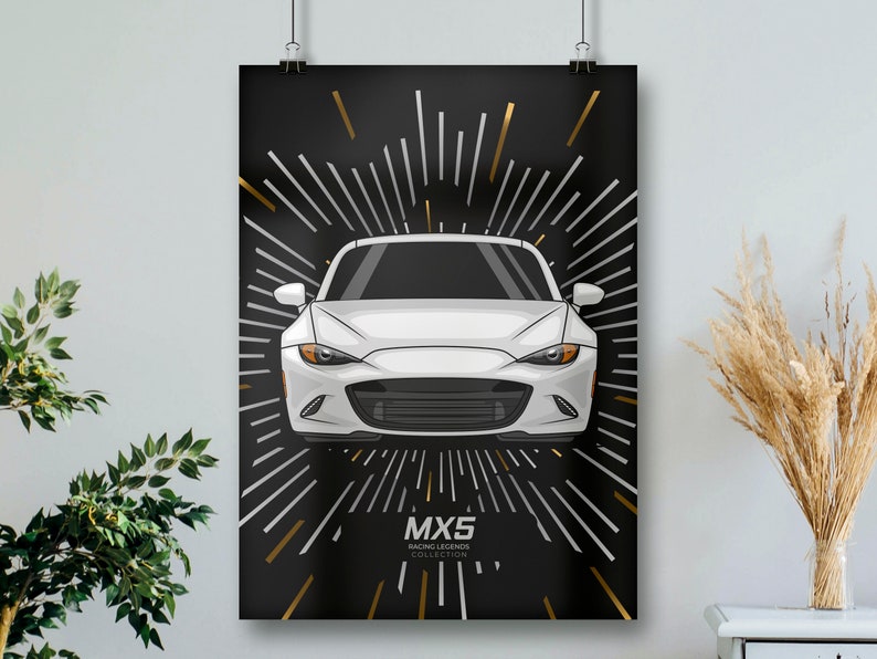 White ND MX5 Poster // JDM Racing Automotive Apparel for Car Guys, Gift ...
