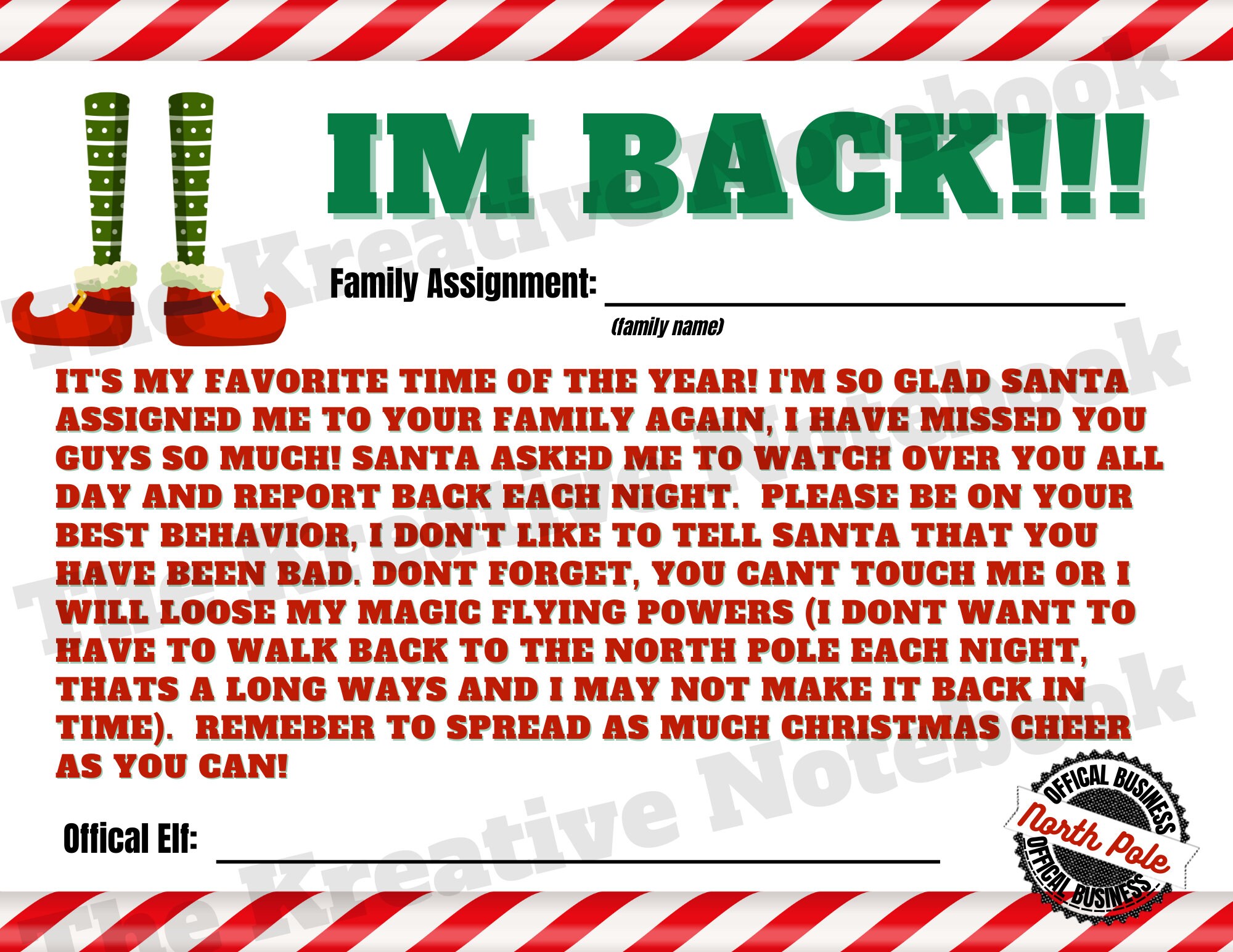 Digital Download Elf Arrival Letter, Elf on the Shelf Arrival Note, Elf ...