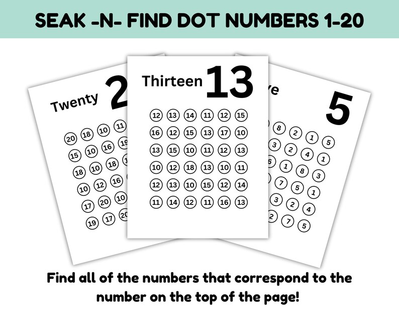 Number Dot Worksheets, Find the Number, Homeschool, Preschool, Numbers ...