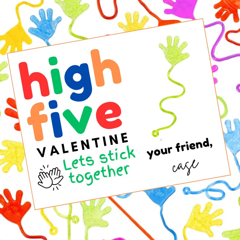 Valentine's Day Sticky Hand High Five Valentine Gift Tags, Let's Stick ...