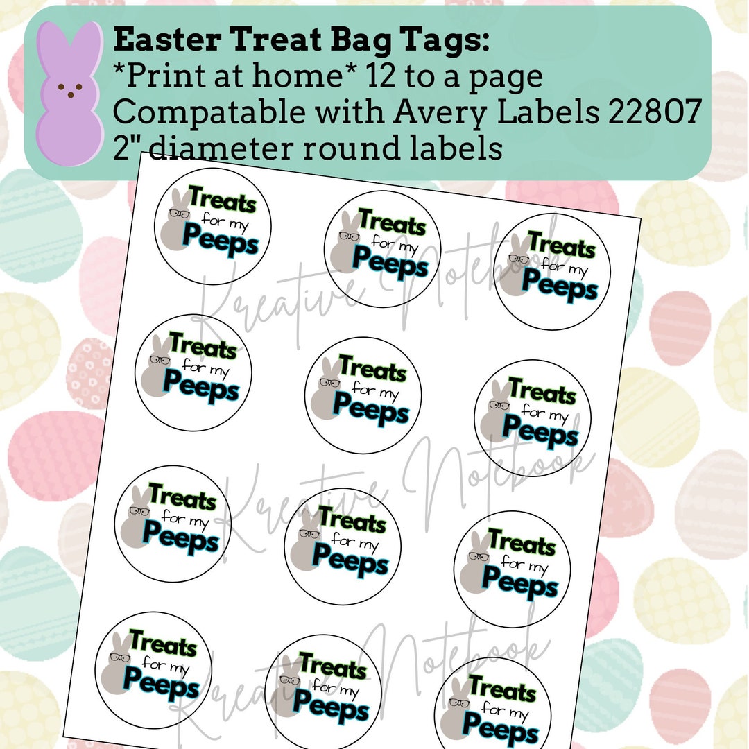Easter Treat Tags, Peep Treat Tags, Printable Easter Sticker Treat Bag ...