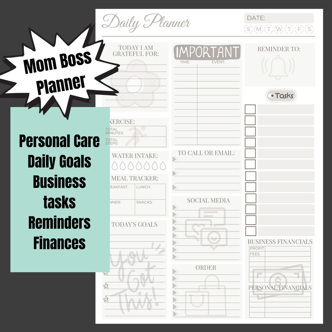 Daily Planner, Mom Boss Planner, Business Personal Daily Planner Daily ...