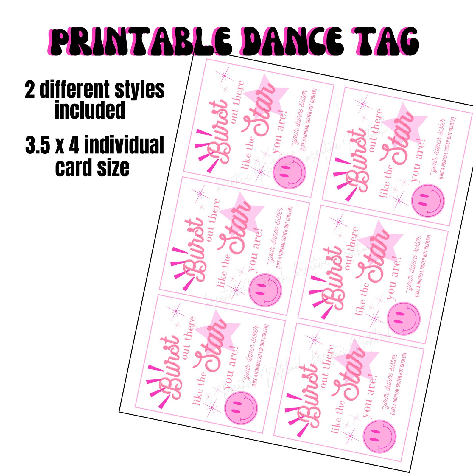 Dance Gift Tag, Dance Sisters Gift Tag, Burst Like a Star Dance Tag ...