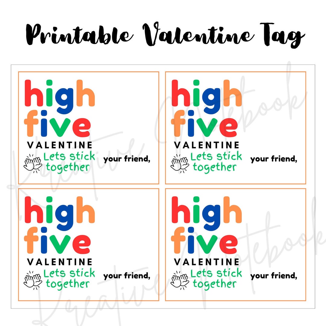 Valentine's Day Sticky Hand High Five Valentine Gift Tags, Let's Stick ...