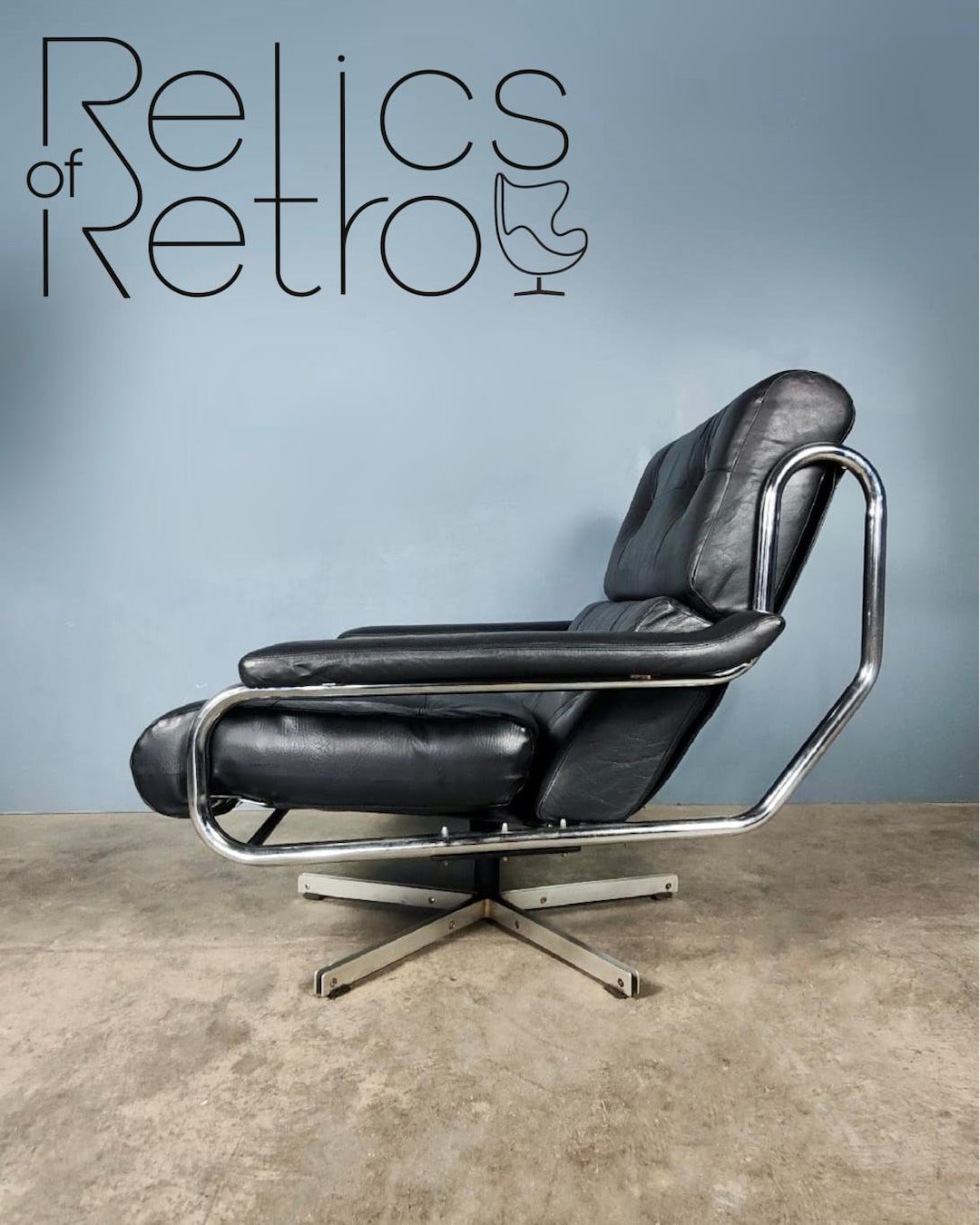 Pieff Alpha Black Leather Swivel Chair Mid Century Retro - Etsy