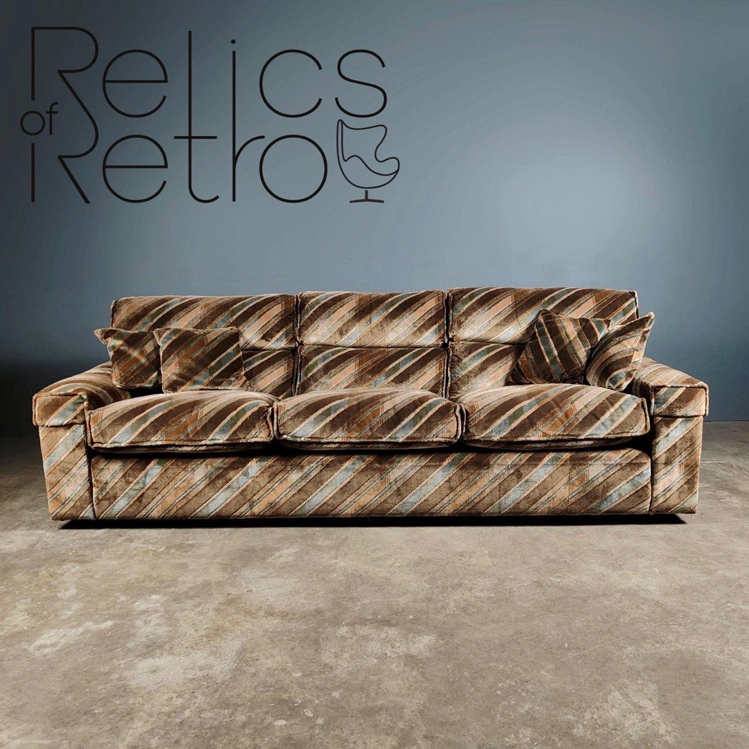 Mid Century Three Seater Geometric Pattern Striped Sofa Vintage Retro ...