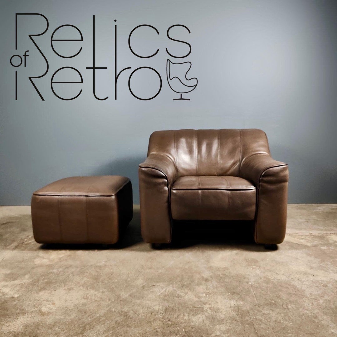 Mid Century De Sede DS44 Armchair & Footstool Brown Leather Vintage ...