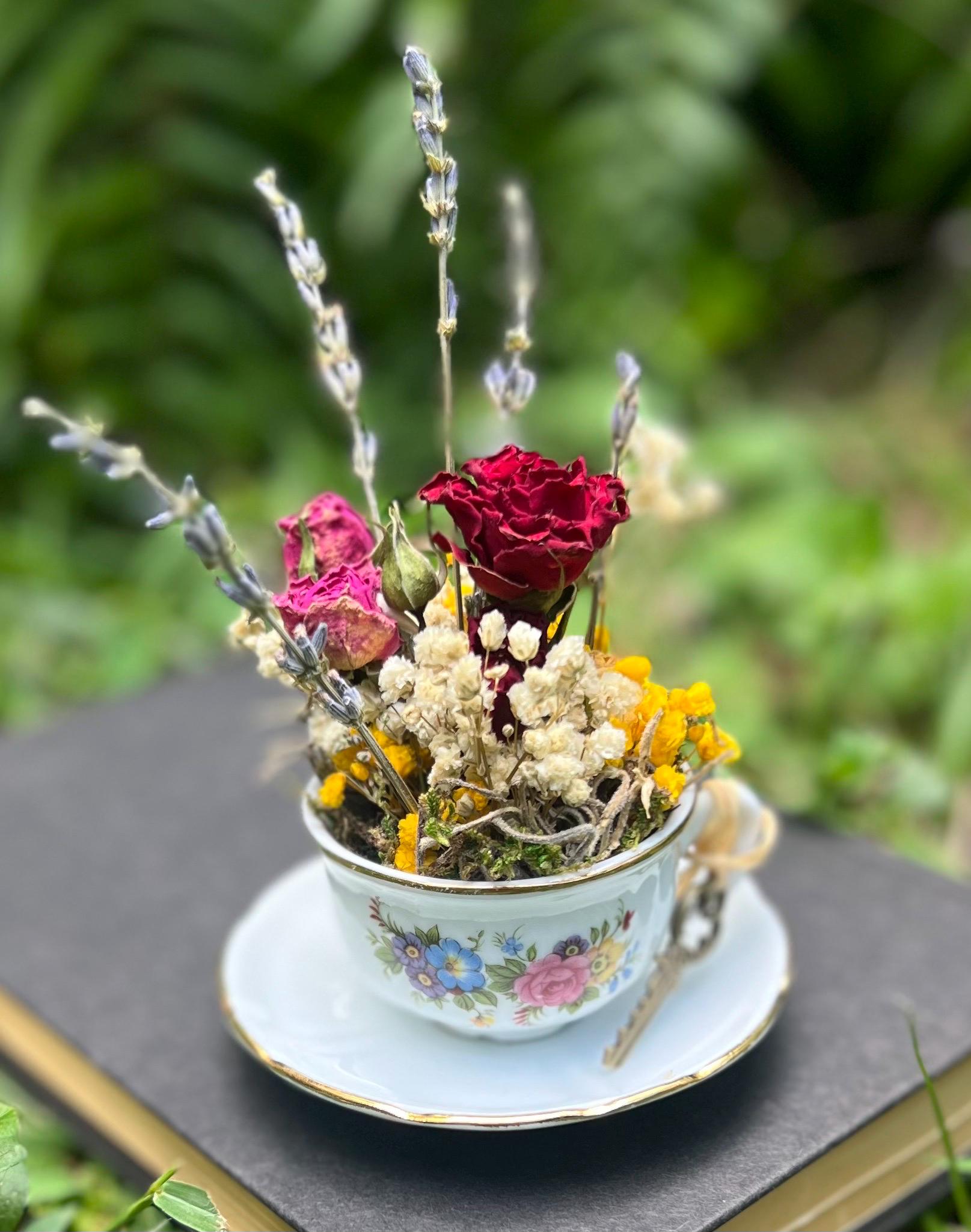 Mini Teacup; Roses; Natural Dried Floral Arrangement; Secret Garden ...