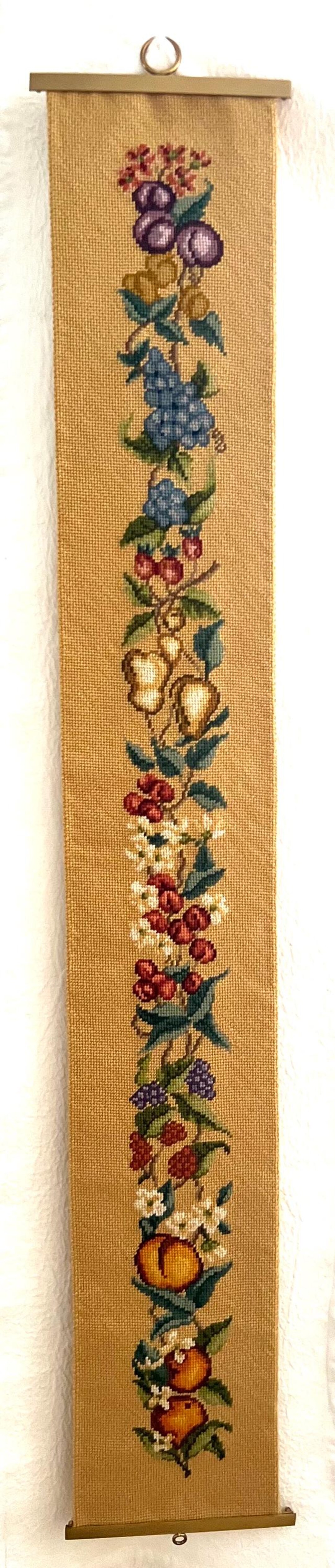 Vintage Victorian Needlepoint Bell Pull; Fruit and Flower Design ...