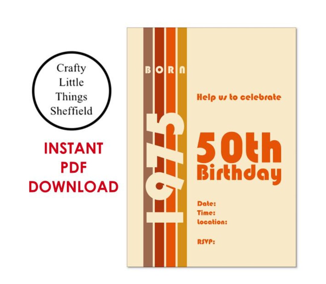 PDF Born in 1975 50th Birthday Party Invite Instant Digital Download ...