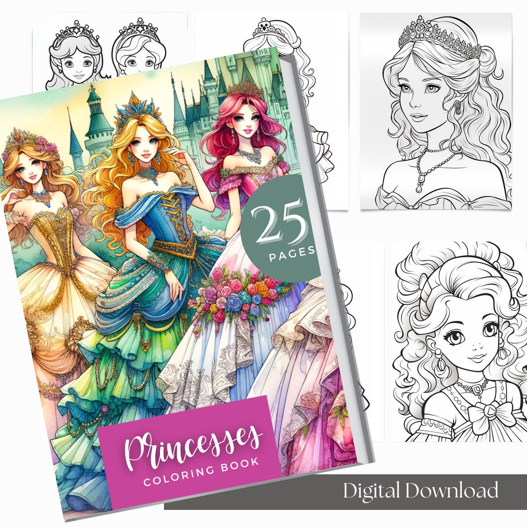 Princess Coloring Book Birthday | Grayscale Coloring Princess | Kids ...