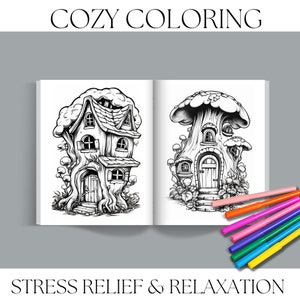 Enchanted Fairy Houses Coloring Book Download Grayscale Illustration ...