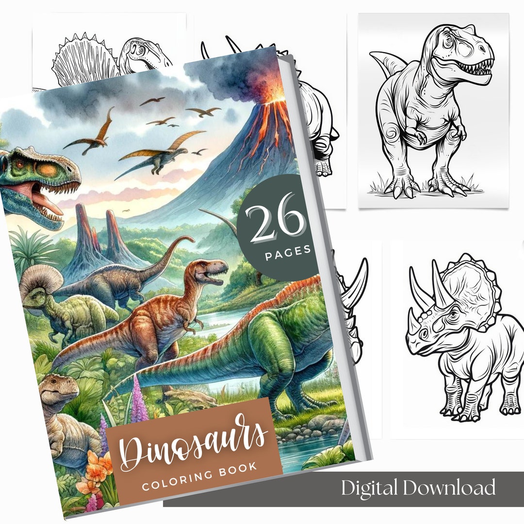 Dinosaur Coloring Book Digital Download | Dino Coloring Book | Dinosaur ...