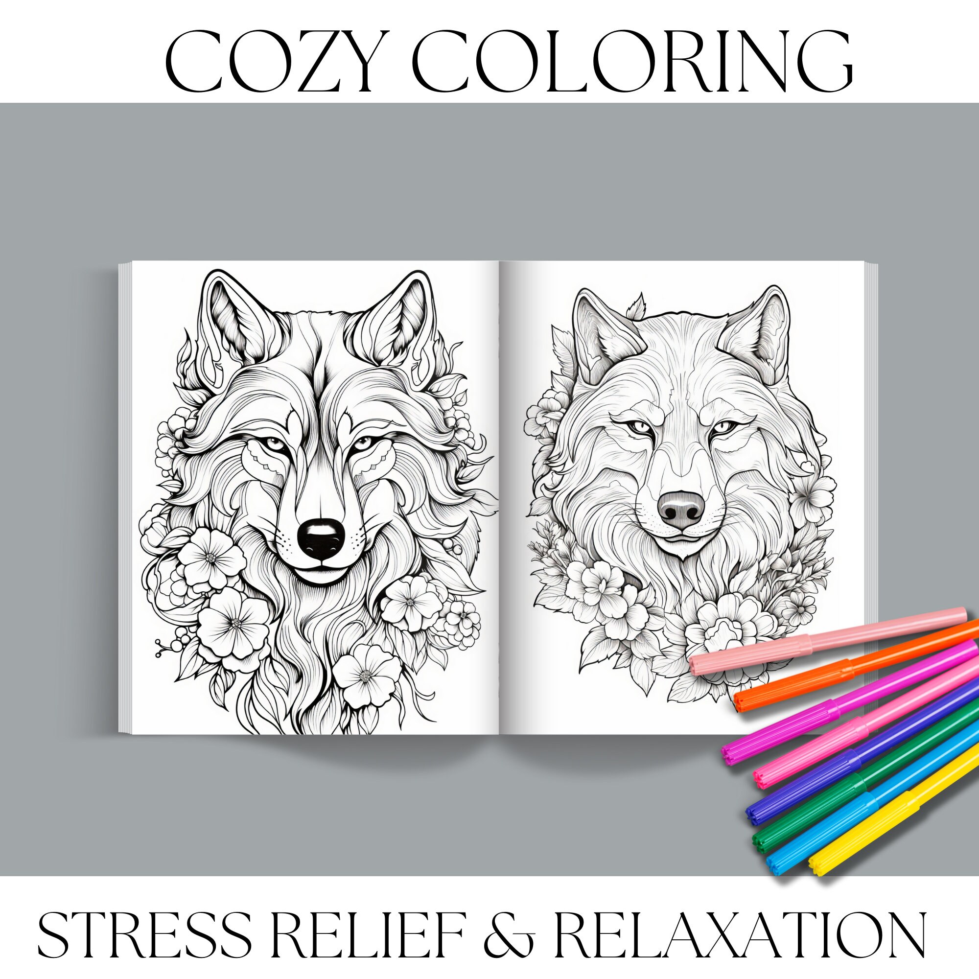 Adult Coloring Books for Procreate | Grayscale Coloring Page | Woodland ...