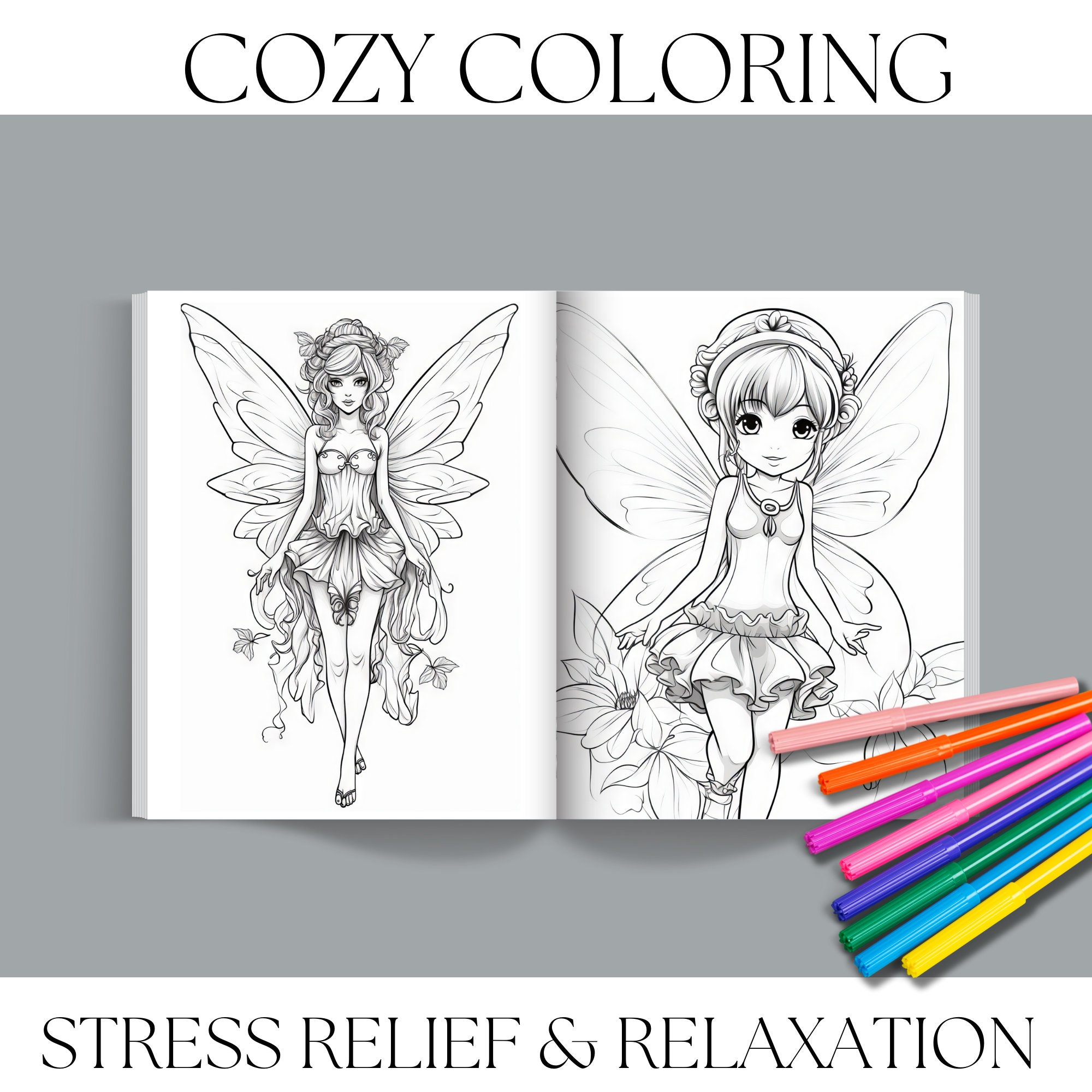 Fairy Coloring Book | Printable Pdf File | Fantasy Coloring Book ...
