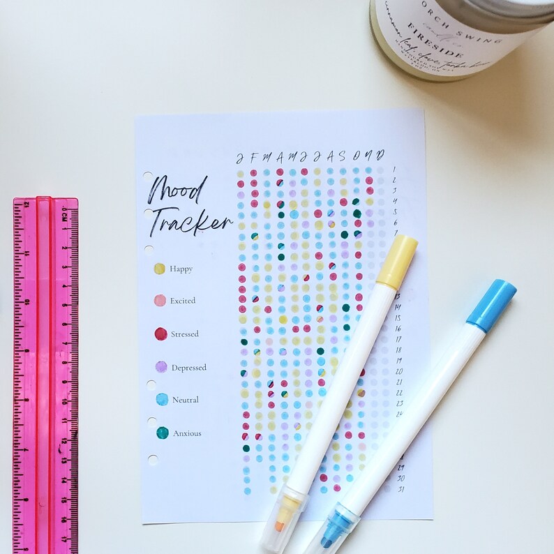 Mood Tracker Dot Sheet | Daily Habit Planner | Productivity Digital ...