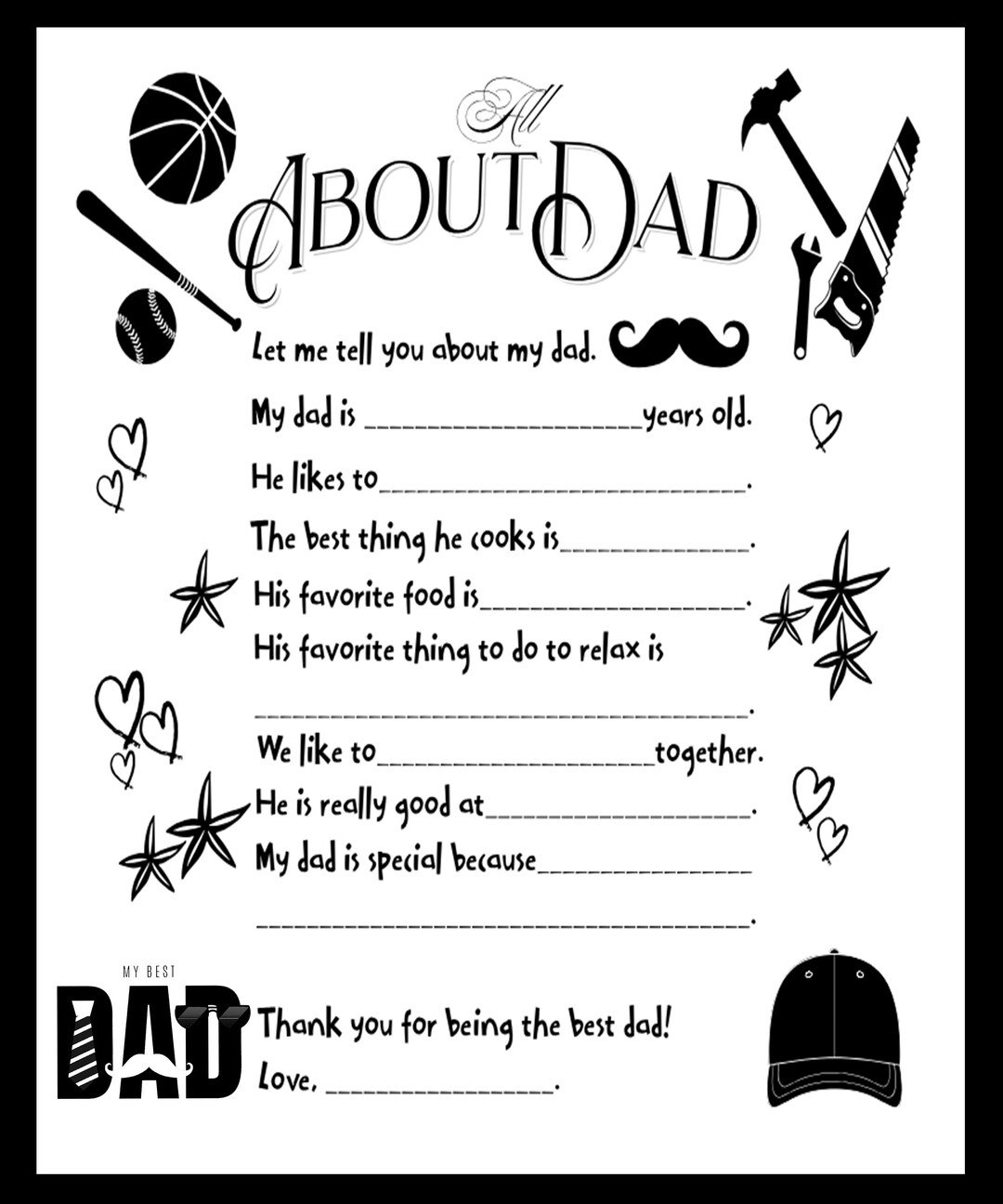 Father's Day Card Fill in the Blanks All About Dad Kids' Activity Page ...