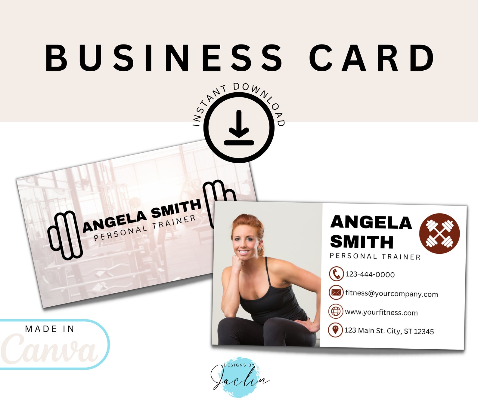 Business Cards Canva Template Fitness Instructor Personal Trainer ...