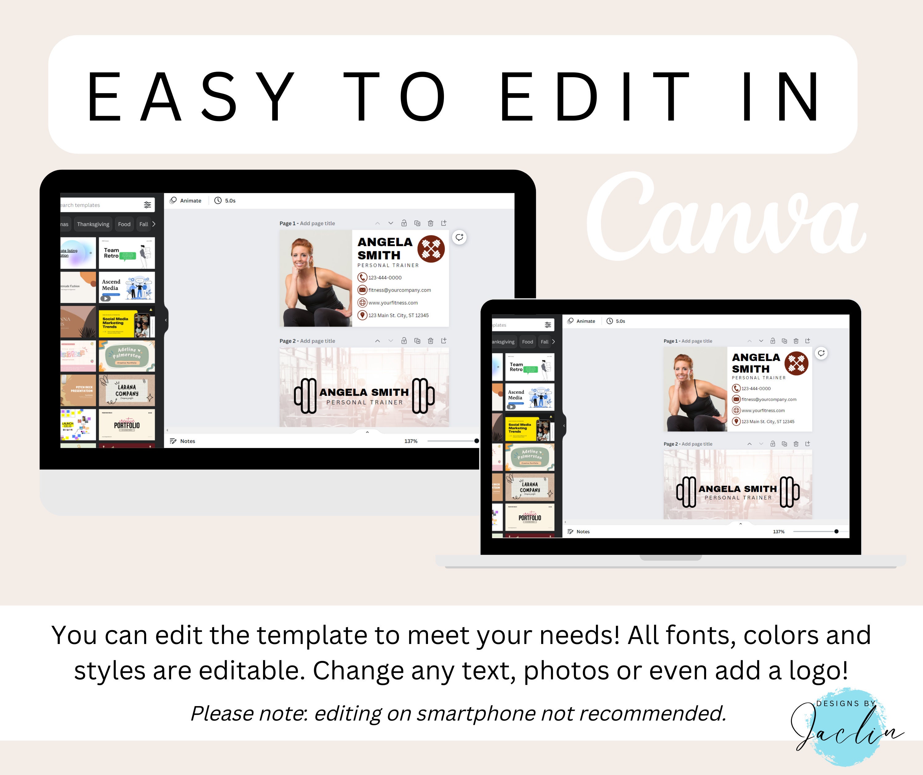 Business Cards Canva Template Fitness Instructor Personal Trainer ...