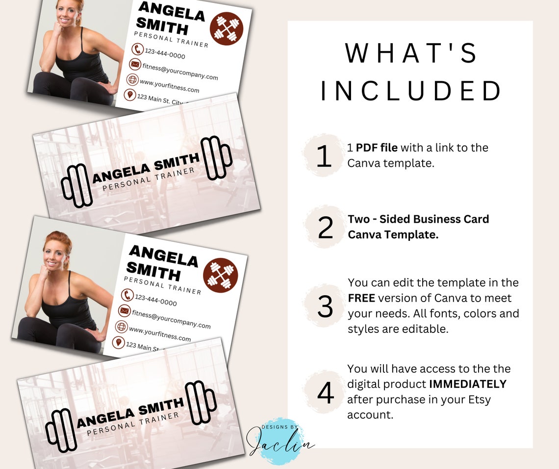 Business Cards Canva Template Fitness Instructor Personal Trainer ...