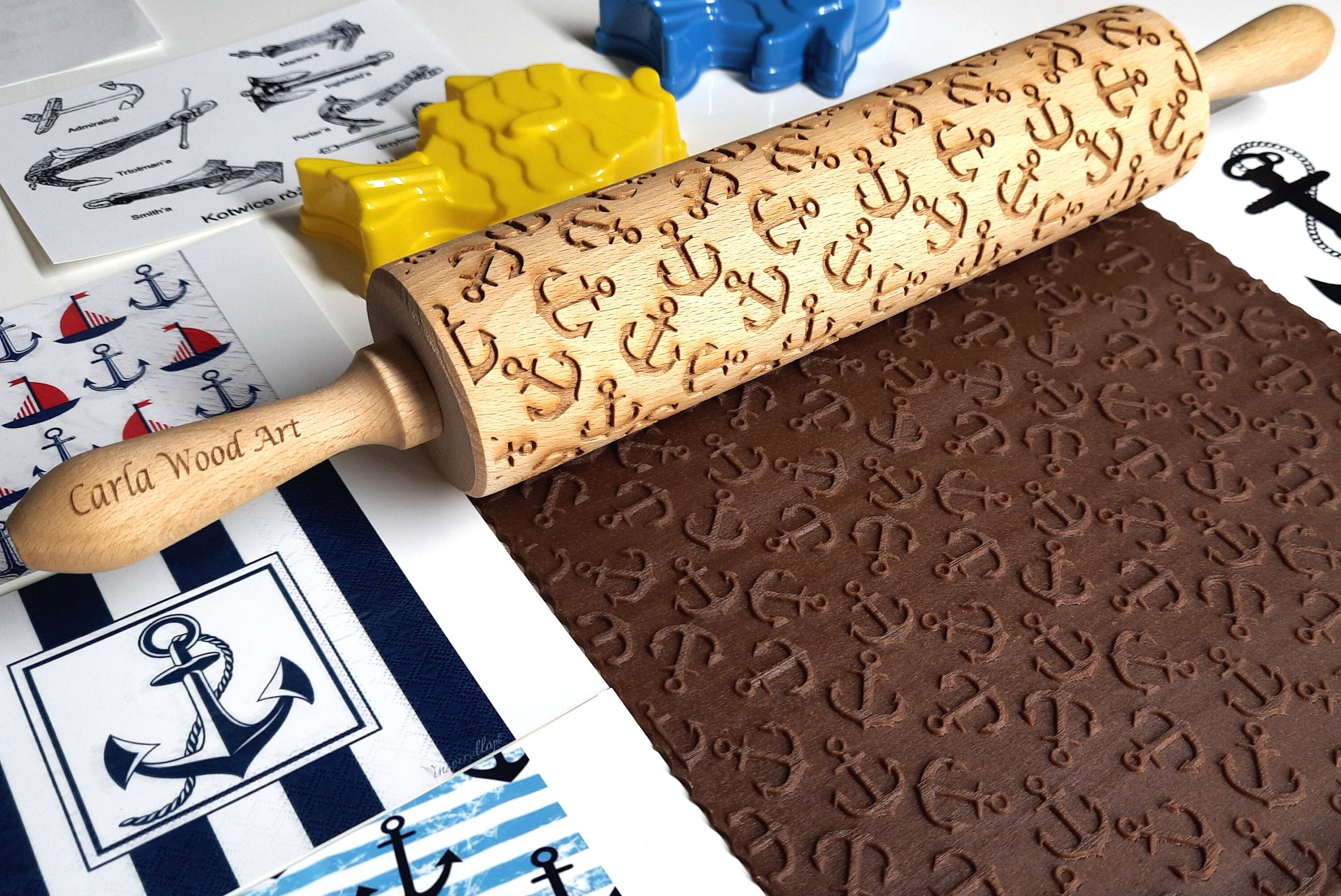 ANCHORS ; Embossing Wooden Rolling Pin, Laser Deep Engraved HQ - Etsy