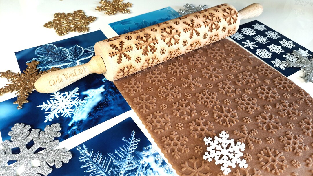 SNOWFLAKE Rolling Pin, Wooden Embossing Laser Deep Engraved, HQ ...