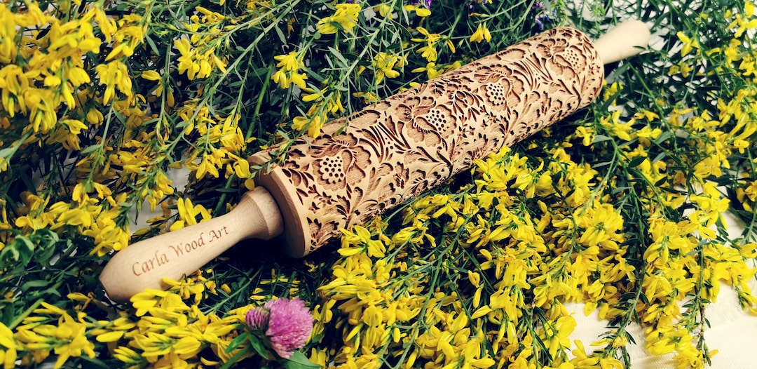 FLOWER MEADOW ; Embossing Wooden Rolling Pin, Laser Deep Engraved HQ - Etsy