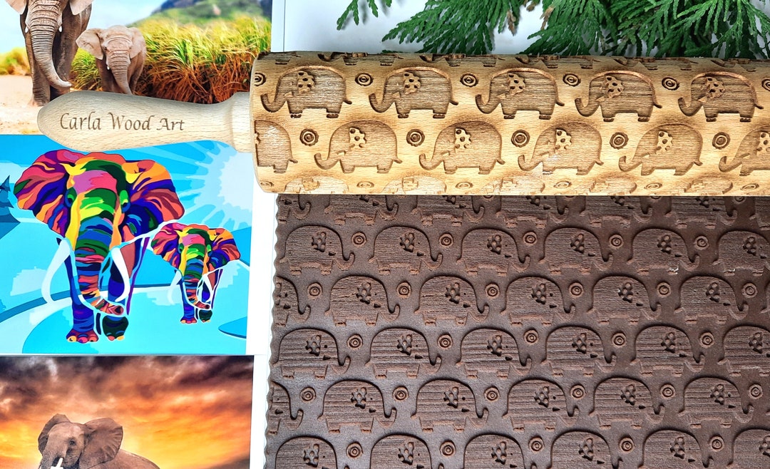 ELEPHANTS ; Embossing Wooden Rolling Pin, Laser Deep Engraved HQ - Etsy