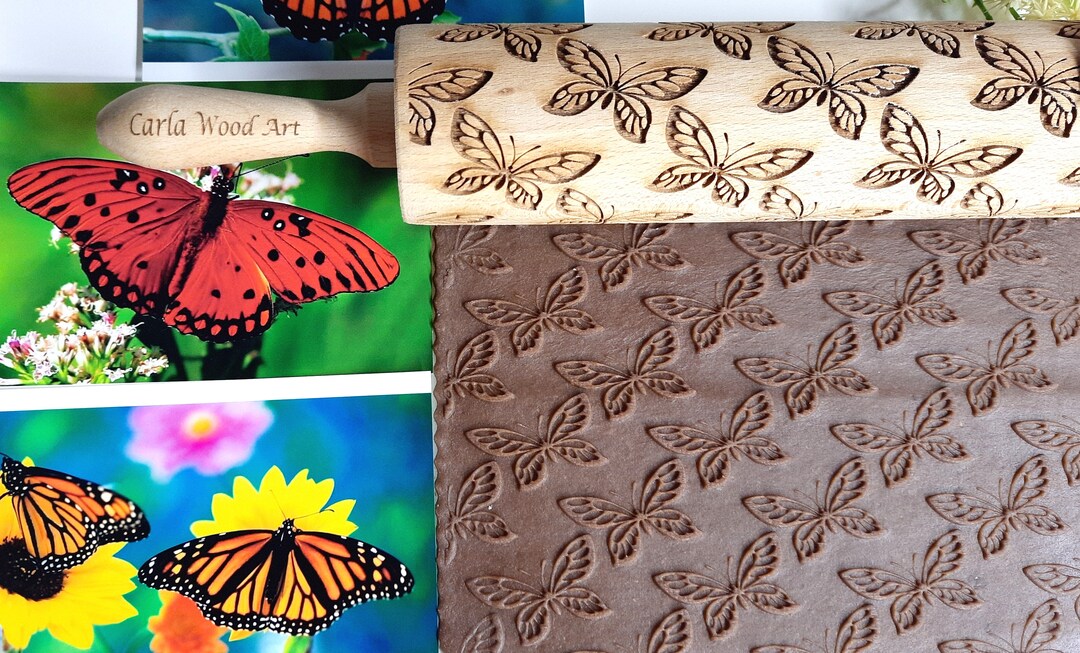 BUTTERFLIES ; Embossing Wooden Rolling Pin, Laser Deep Engraved HQ - Etsy