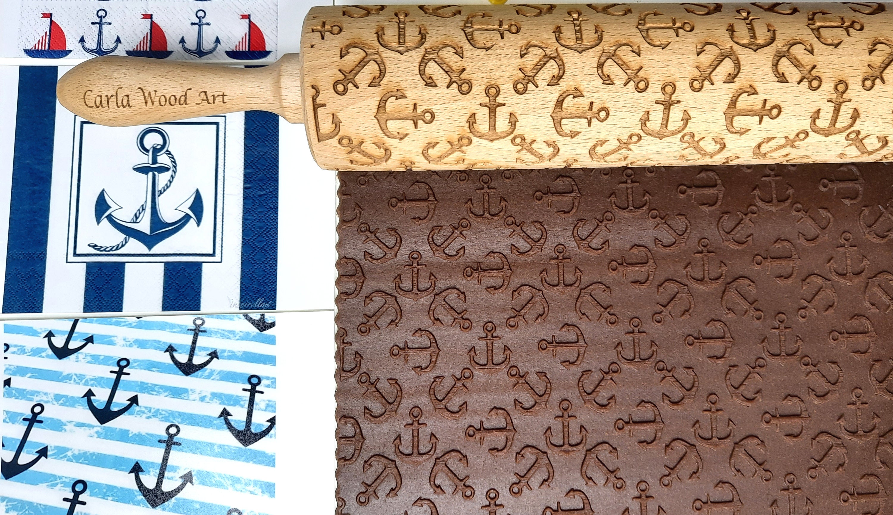 ANCHORS ; Embossing Wooden Rolling Pin, Laser Deep Engraved HQ - Etsy