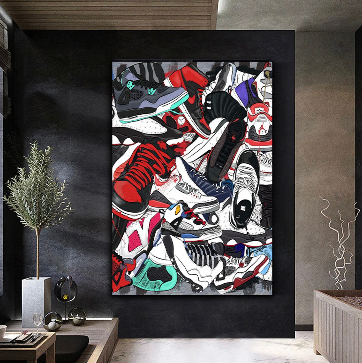 Sneaker Collage Wall Art, Shoe Collage Painting Print, Graffiti Art ...