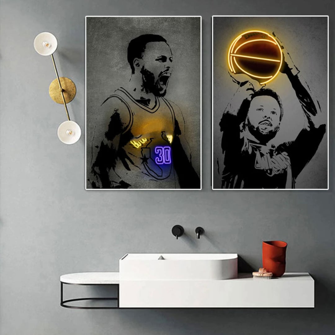 Stephen Curry Black and White Print Basketball Art With Neon Touches ...