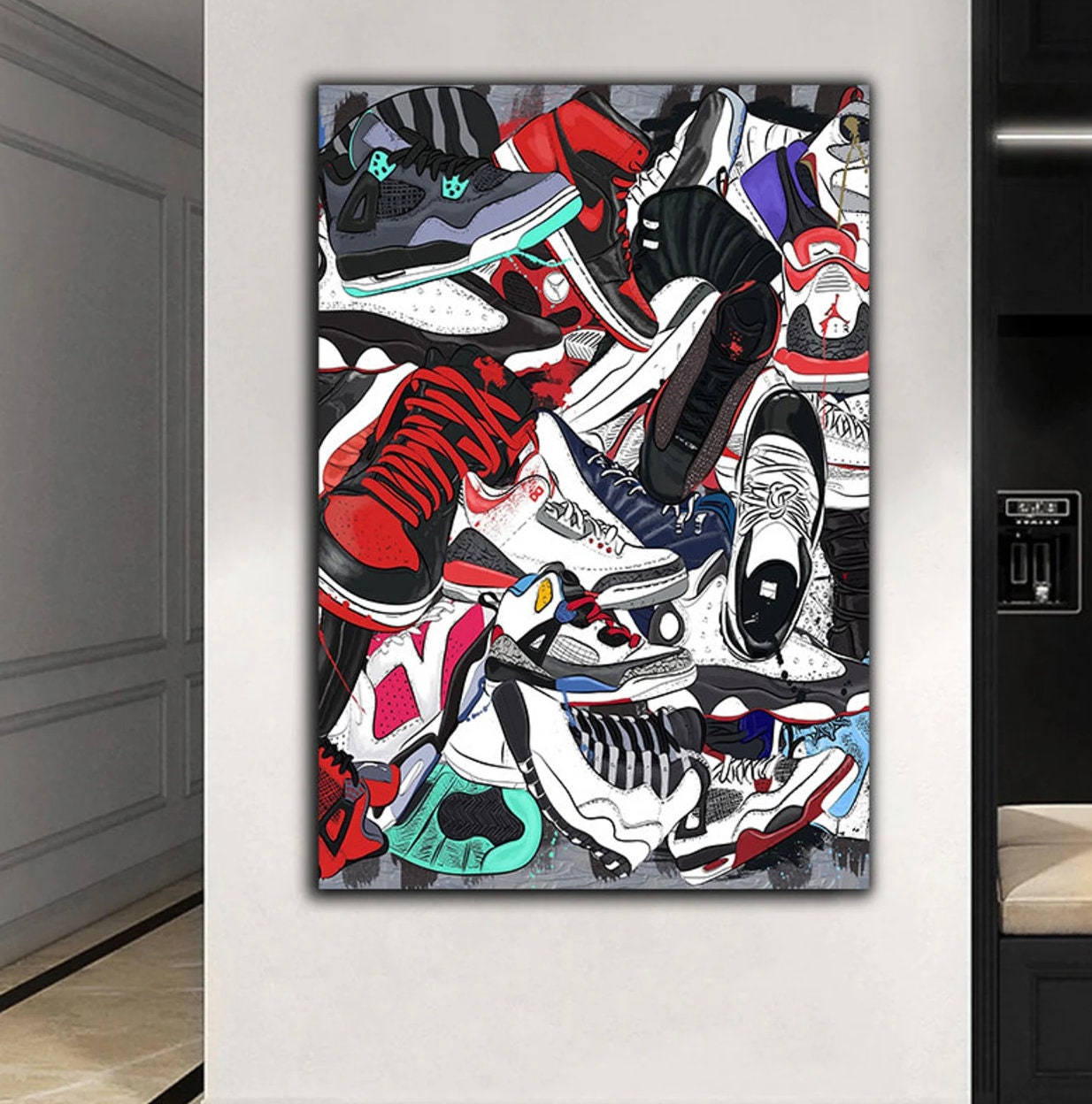 Sneaker Collage Wall Art, Shoe Collage Painting Print, Graffiti Art ...