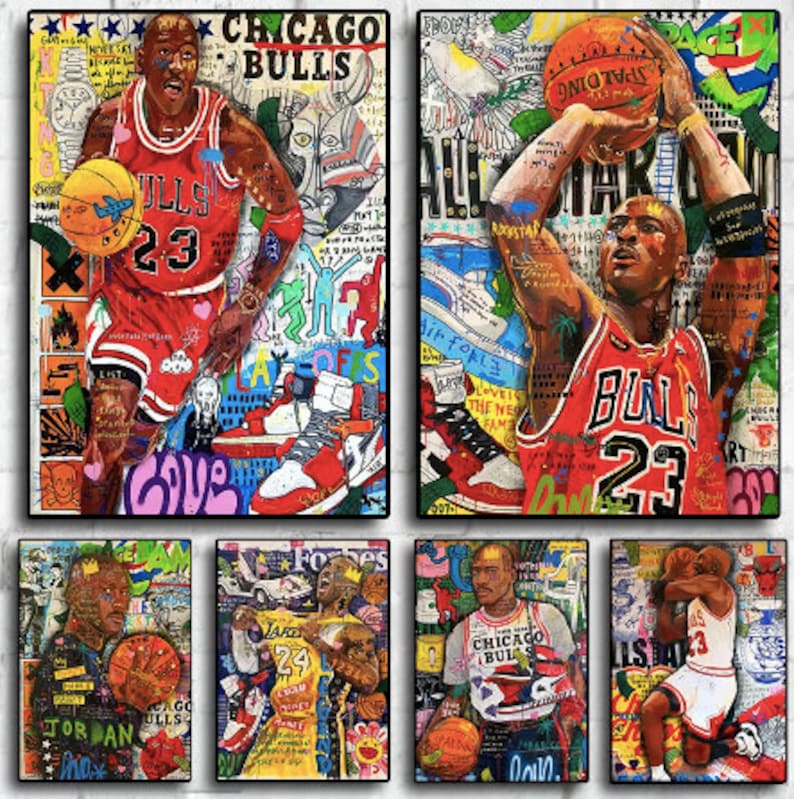 Vintage Michael Jordan Posters, Abstract Basketball Wall Art, Framable ...