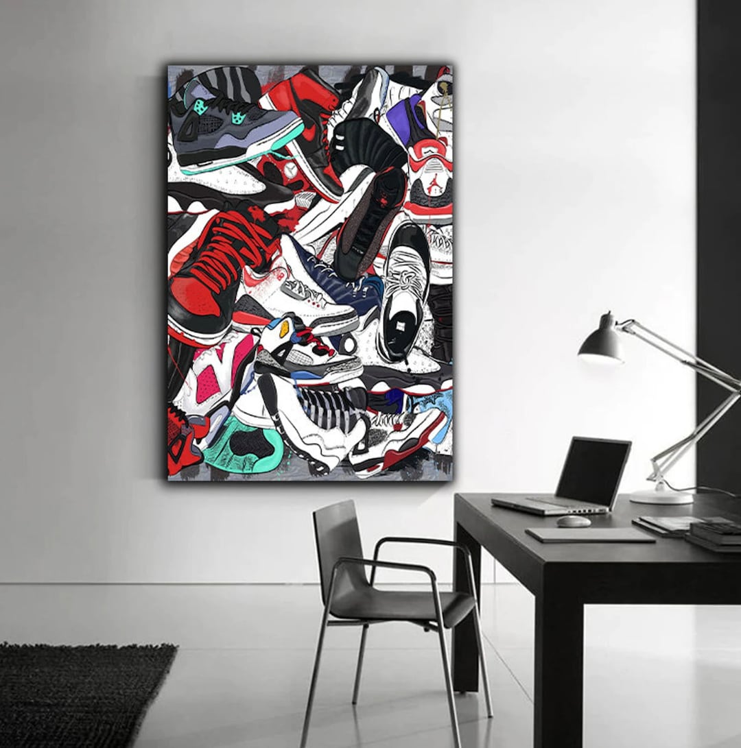Sneaker Collage Wall Art, Shoe Collage Painting Print, Graffiti Art ...