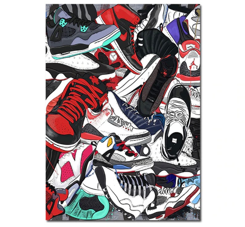 Sneaker Collage Wall Art, Shoe Collage Painting Print, Graffiti Art ...