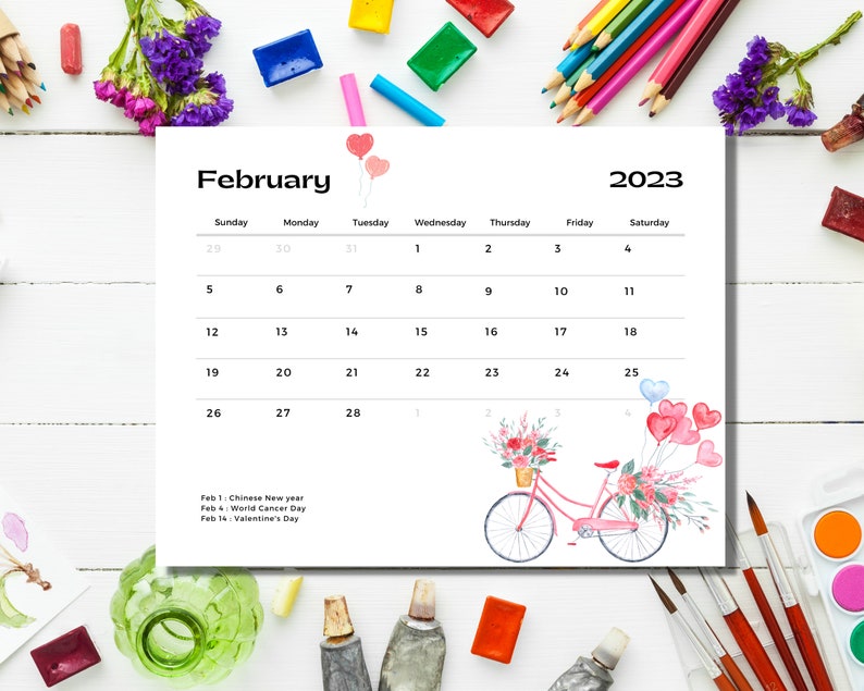 2023 February Calendar Printable and Fillable Digital - Etsy