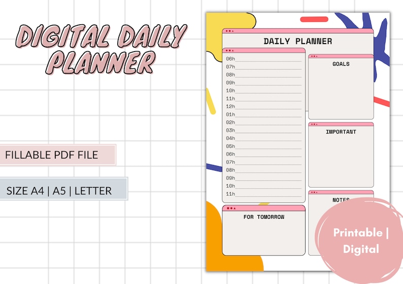 Printable and Fillable Daily Planner | Instant Download - Etsy