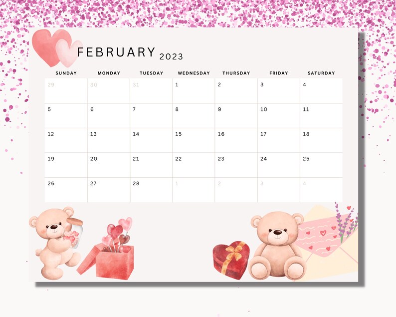 February Calendar 2023 Printable and Fillable Digital - Etsy