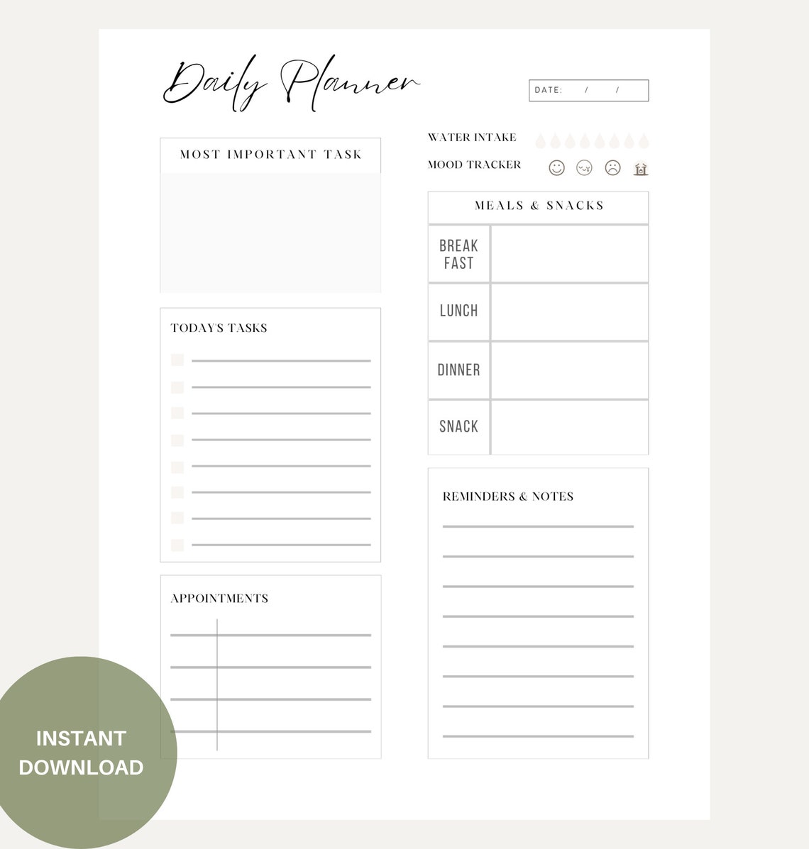 Printable & Fillable Daily Planner Instant Download - Etsy
