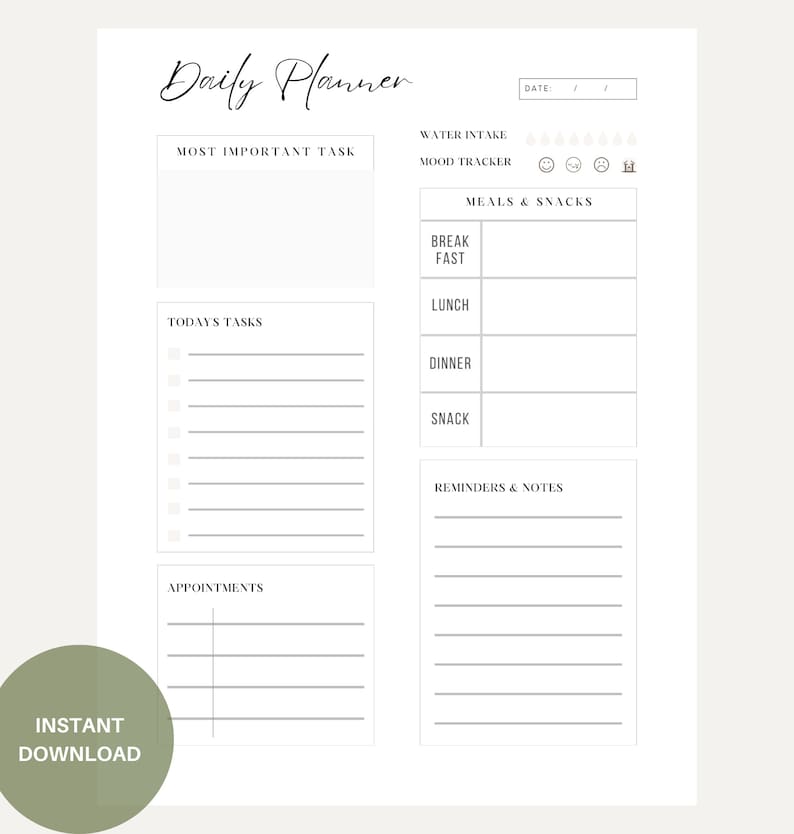 Printable & Fillable Daily Planner Instant Download - Etsy