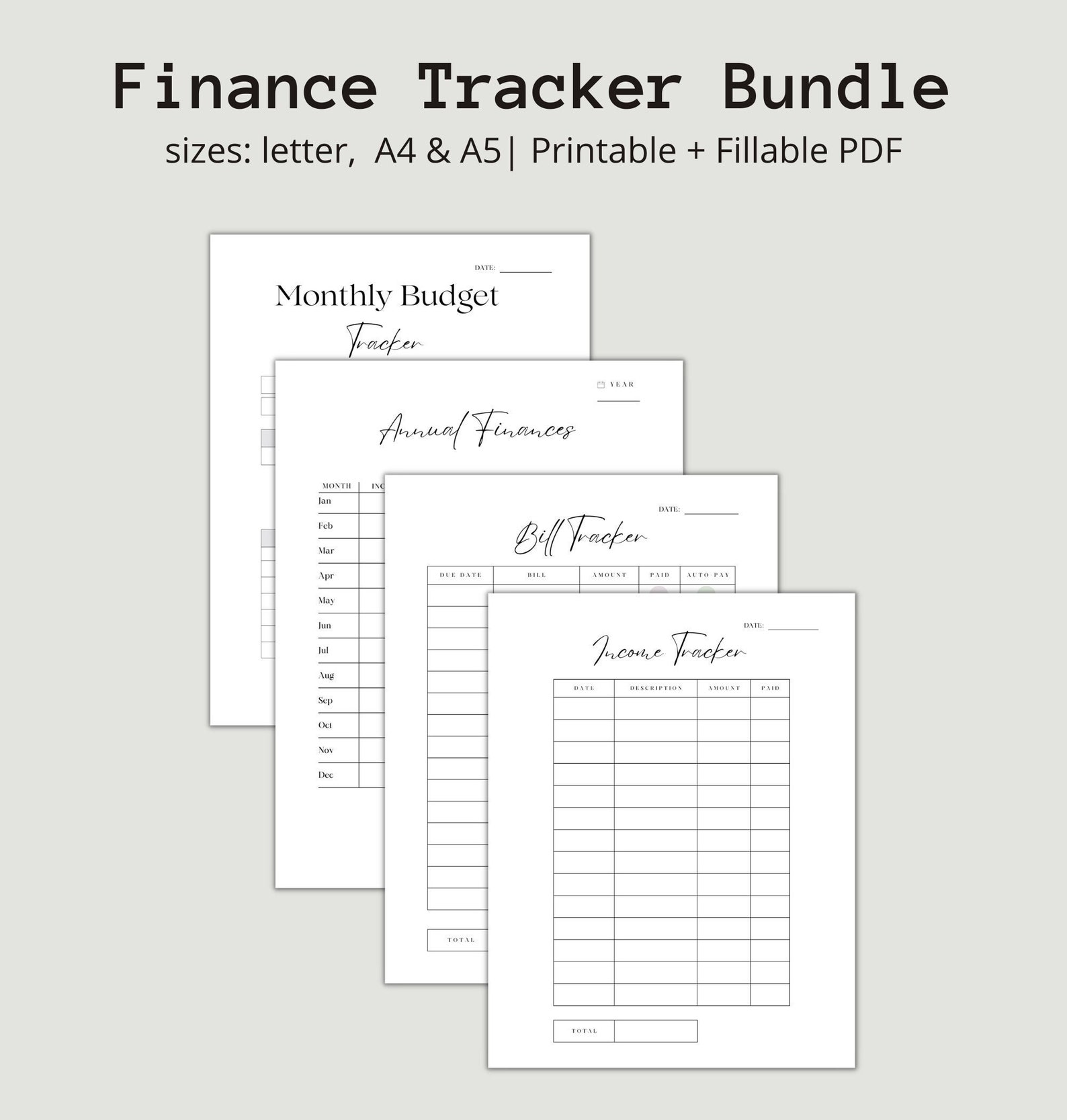 Printable + Fillable Financial Tracker Bundle – Budget Planner, Expense ...