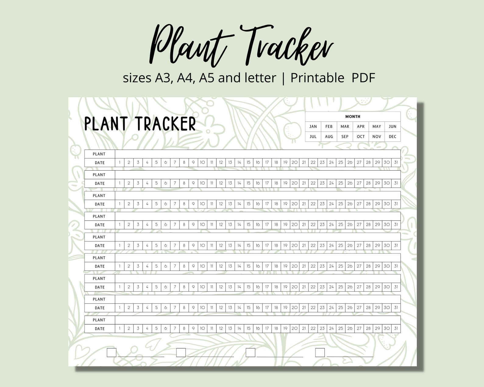 Printable Plant Tracker Green Write on PDF Sizes A3 A4 - Etsy
