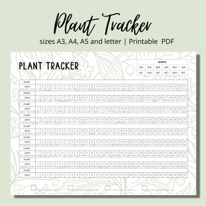 Printable Plant Tracker, Green | Write on PDF, Sizes A3, A4, A5 ...