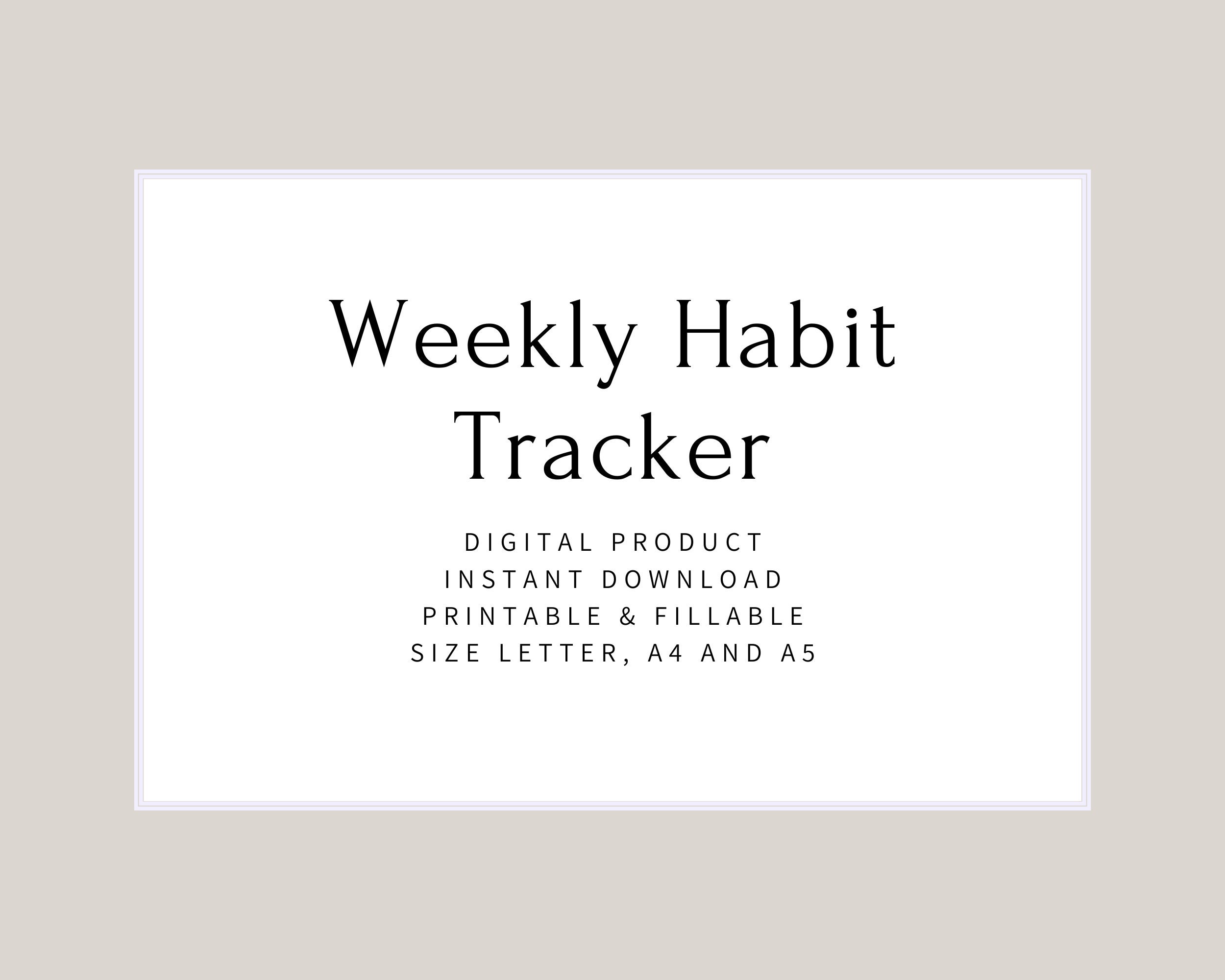 Printable and Fillable Weekly Habit Tracker | Instant Download - Etsy