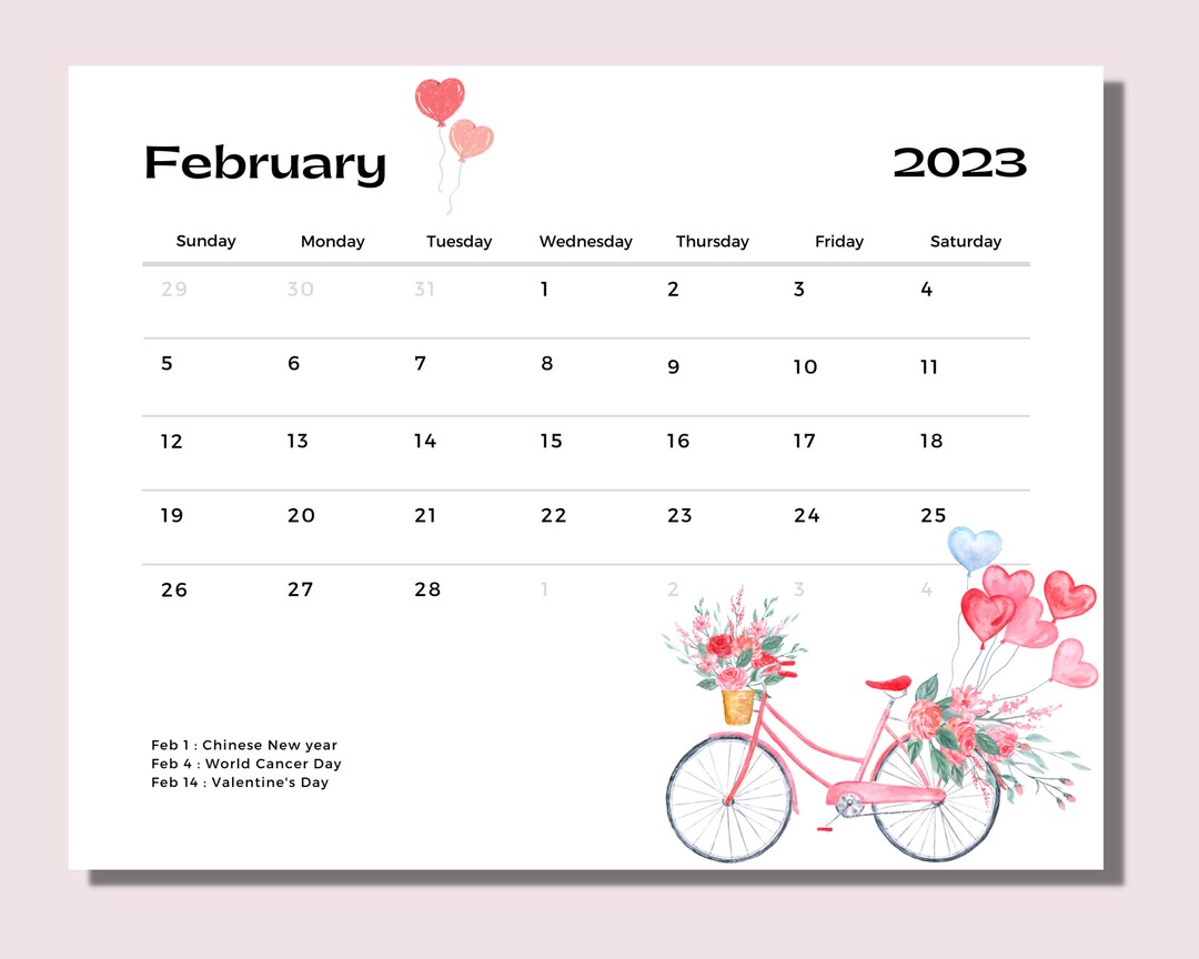2023 February Calendar Printable and Fillable Digital - Etsy