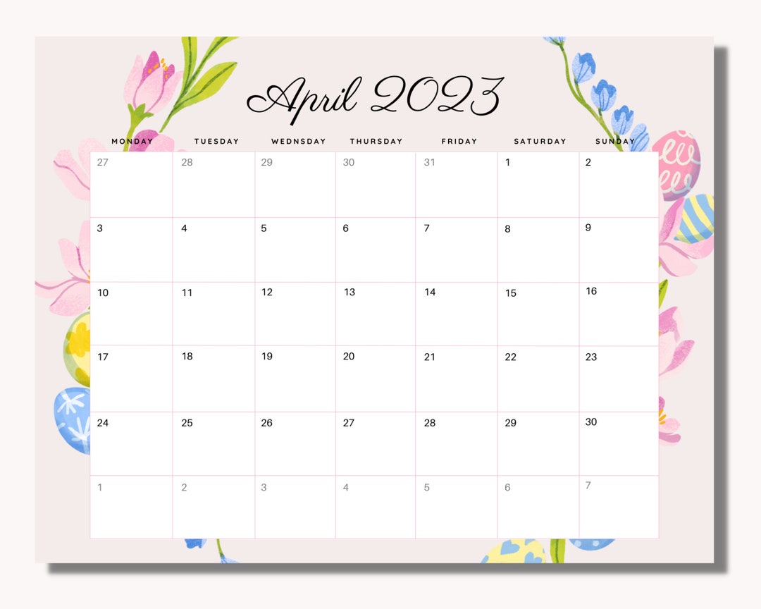 April Calendar 2023 Fillable and Printable Calendar Sizes - Etsy