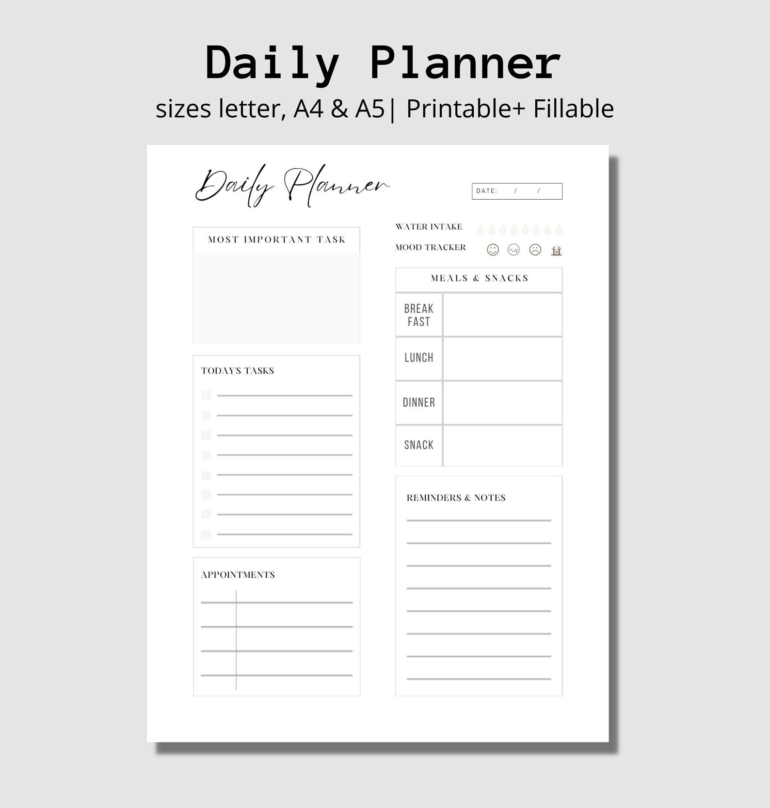 Printable & Fillable Daily Planner Instant Download - Etsy